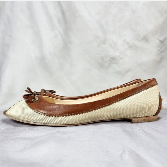 Tod's | Shoes | Tods Woven Natural Canvas Peep Toe Flats 825 Sz 5 Cream ...